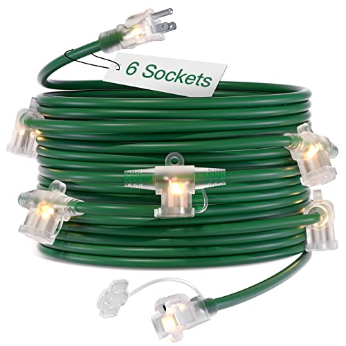 50Ft Outdoor Extension Cord with Mutil Outlets Evenly Spaced 6 Outlets ...